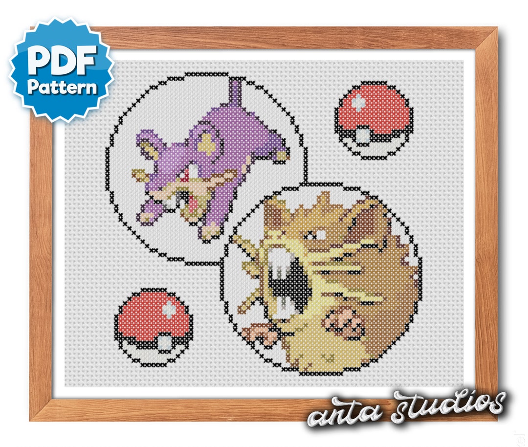Pokemon Rattata, Raticate Custom Gaming Cross Stitch Pattern (instant ...