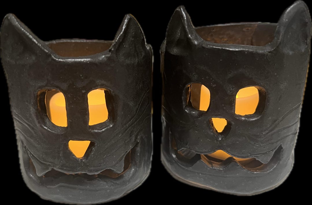 Black Cat Clay Luminary Handmade - Etsy
