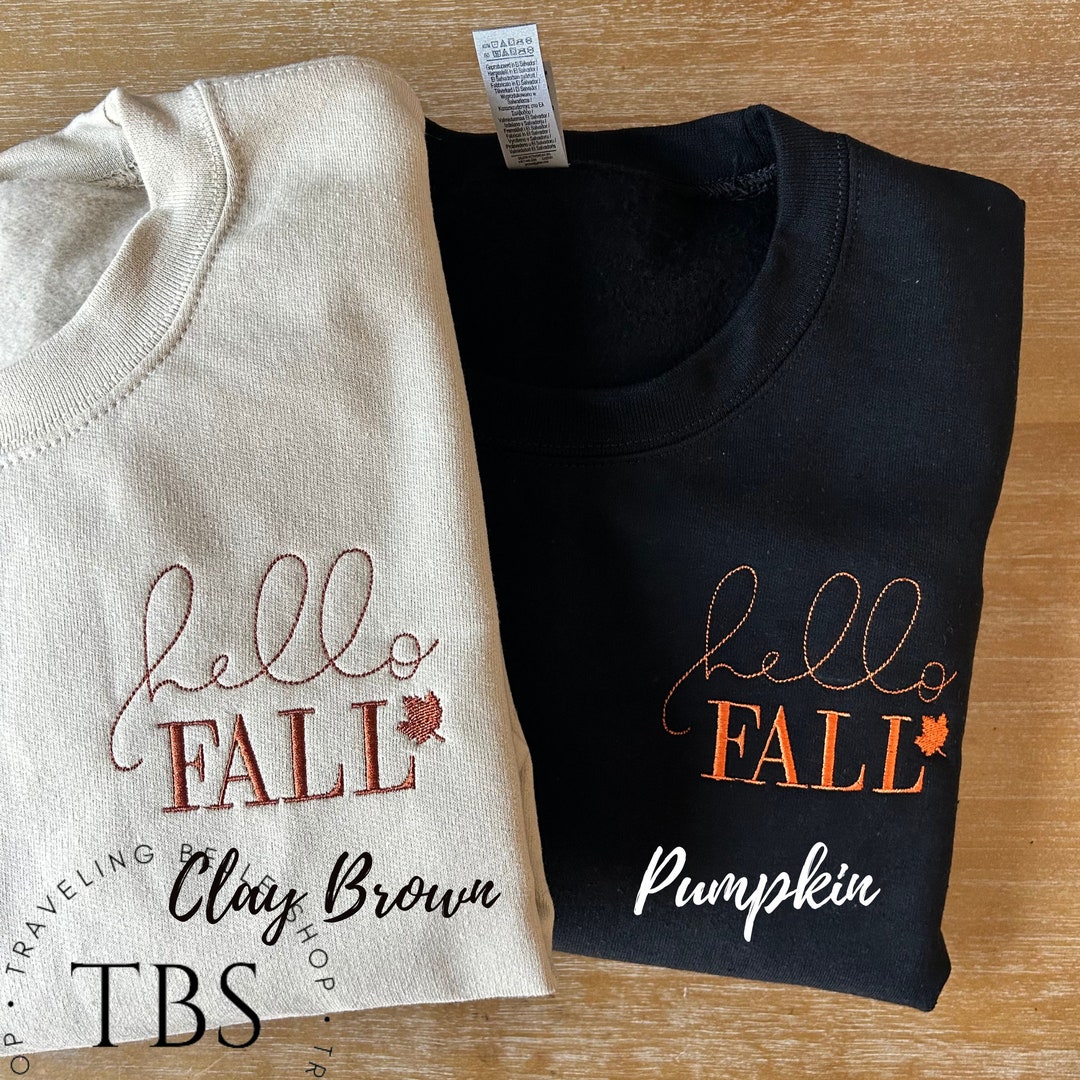 Embroidered Fall Crewneck Sweatshirt, Cozy Fall Outfit, Hello Fall ...