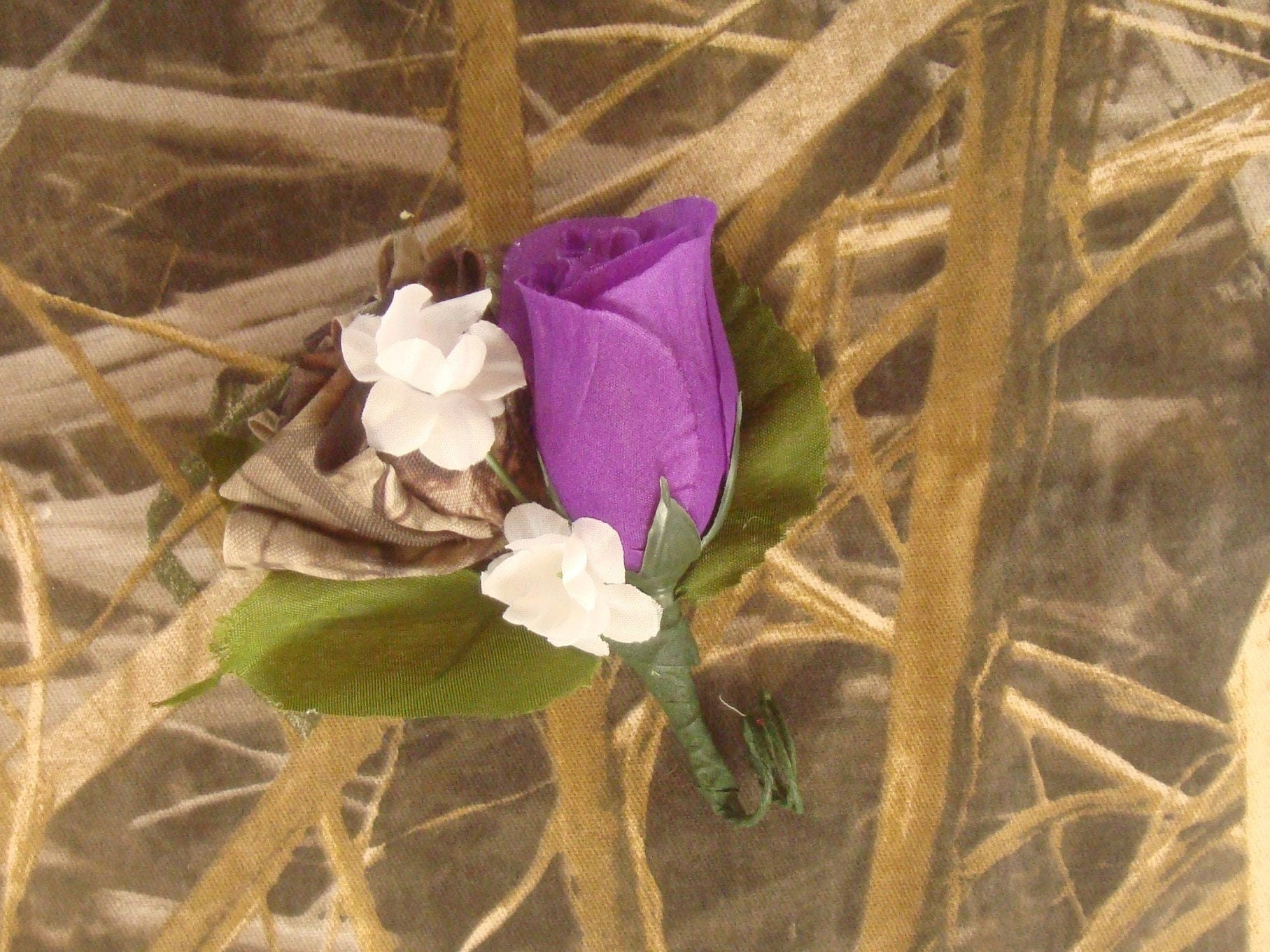 Purple Silk Rose Bouquet, Camo Fabric Rose Bridal Bouquet, Camouflage ...