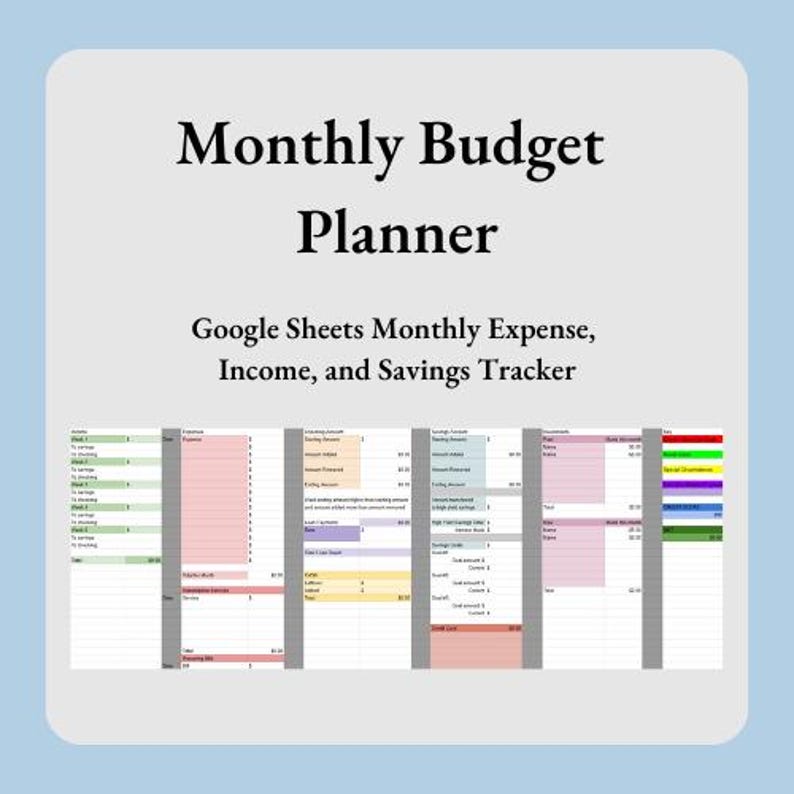 Google Sheets Monthly Budget Planner - Instant Digital Download Expense ...