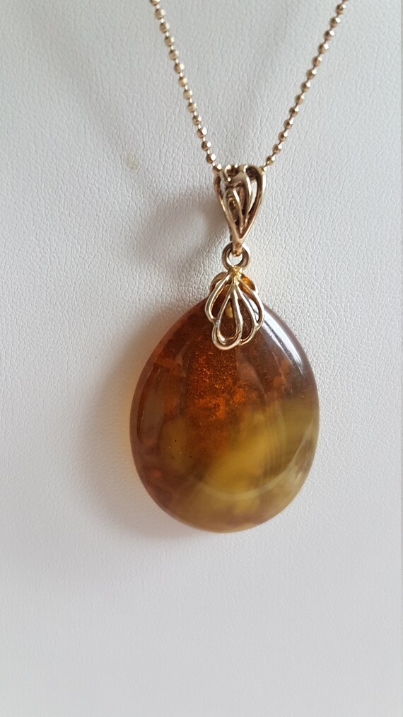Natural amber pendant with silver gold plated | Etsy