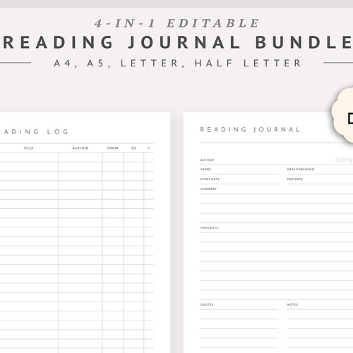 Editable Reading Journal Daily Reading Log With Summary | Etsy