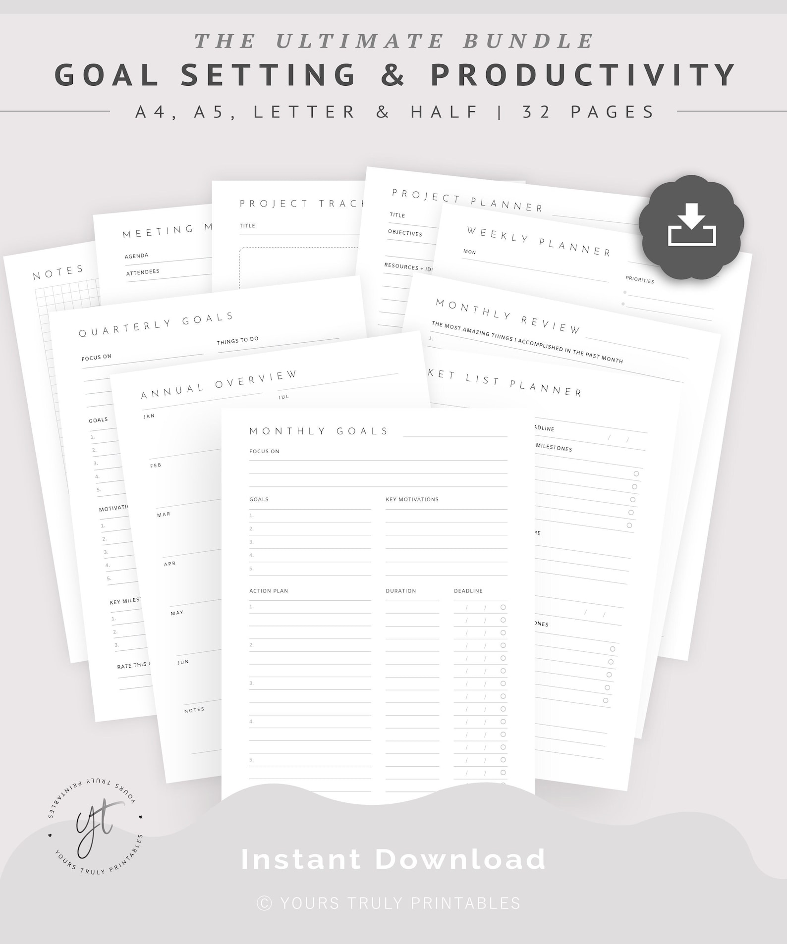 Productivity Planner Bundle, Life Goal Setting Planner, ADHD Planner ...