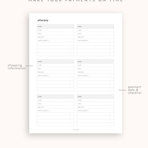 Afterpay, Klarna & Paypal Tracker Printable, Online Shopping Budget ...