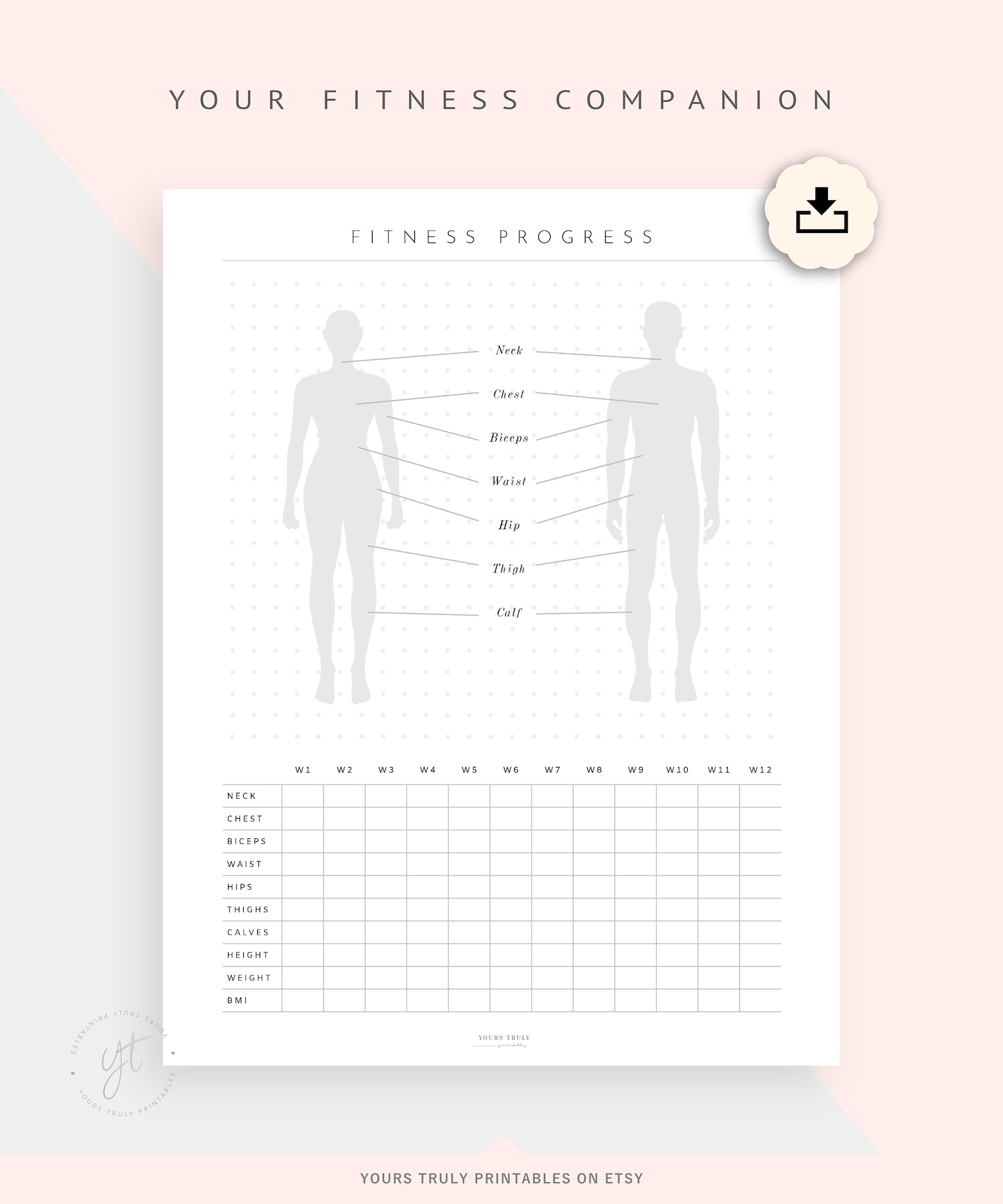 Body Measurement Chart Printable Fillable Body Measurements - Etsy UK