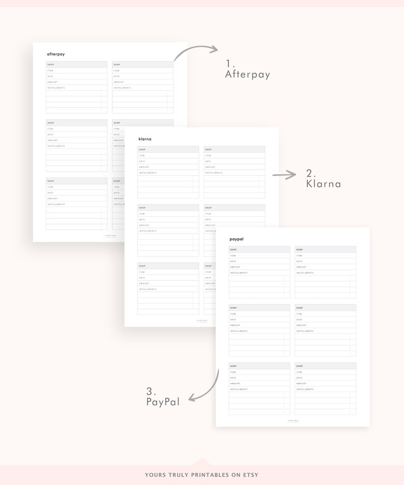 Afterpay Klarna & Paypal Tracker Printable Online Shopping - Etsy