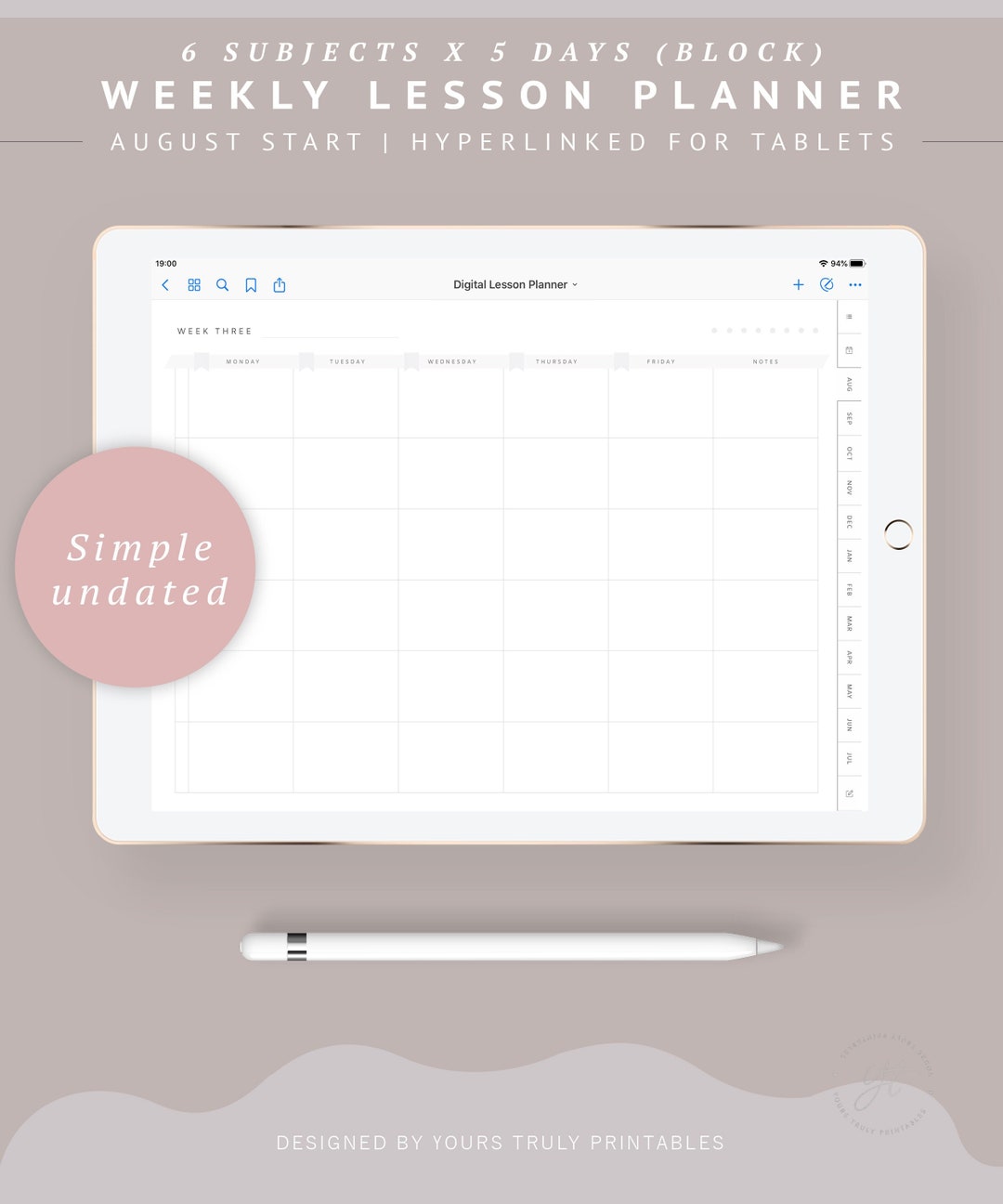 Digital Weekly Lesson Planner for Teachers – Block – August Start ...