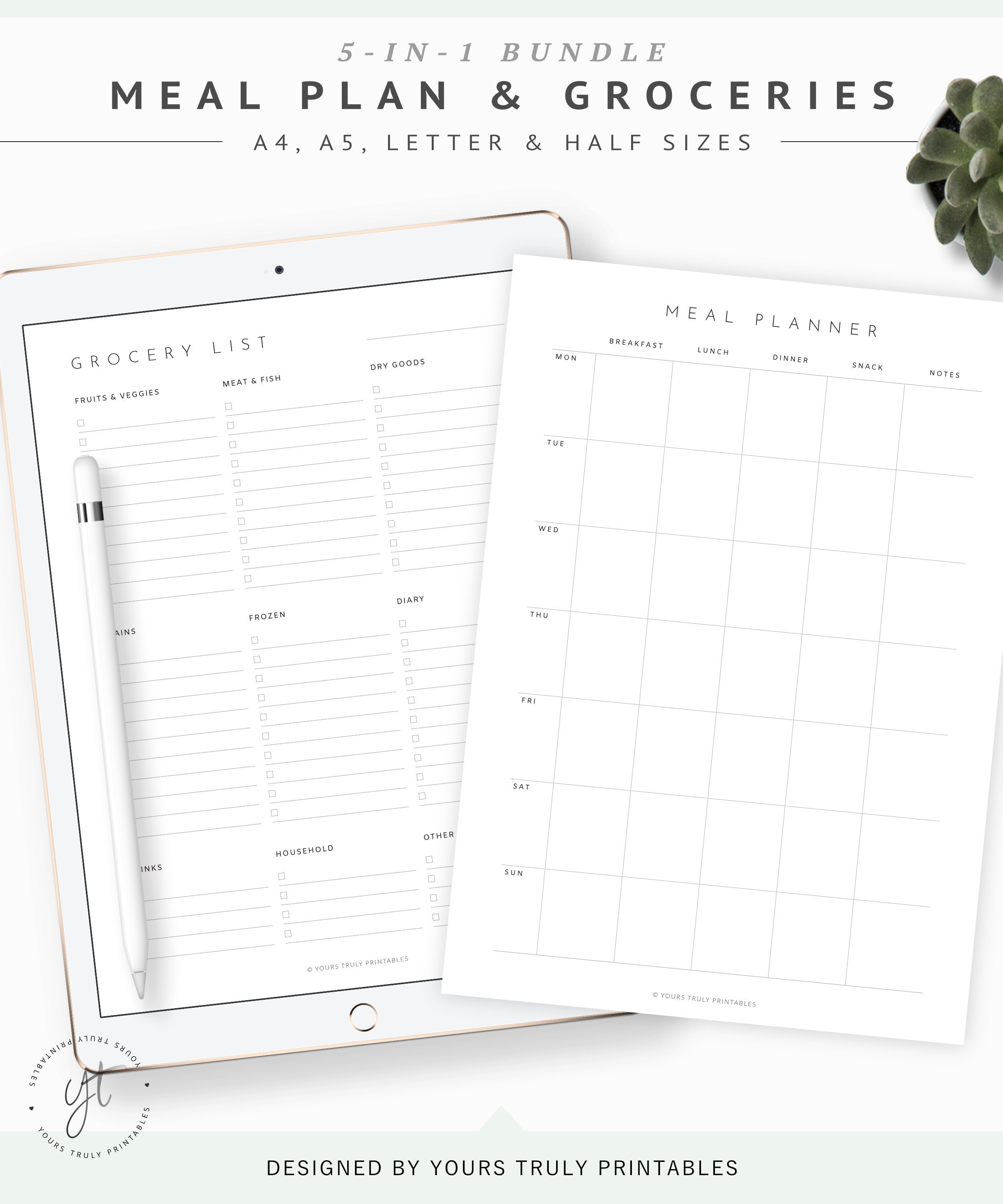 A4 Planner Inserts Meal Planner A4 Planner Minimalist Planner Menu ...
