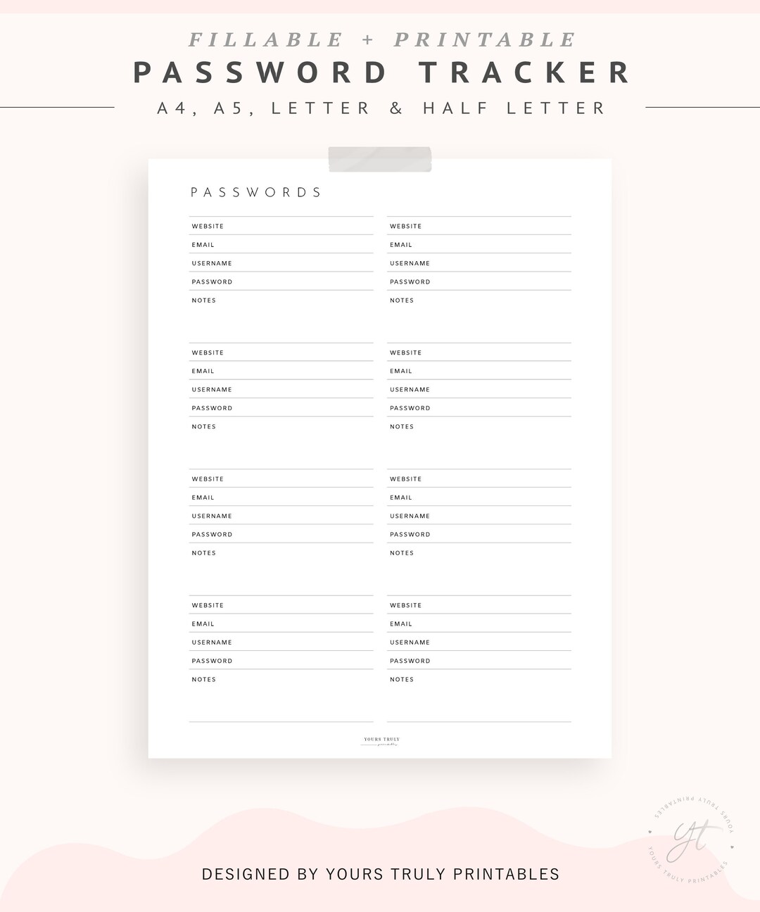 Password Tracker Printable, Password Keeper Fillable, Password ...