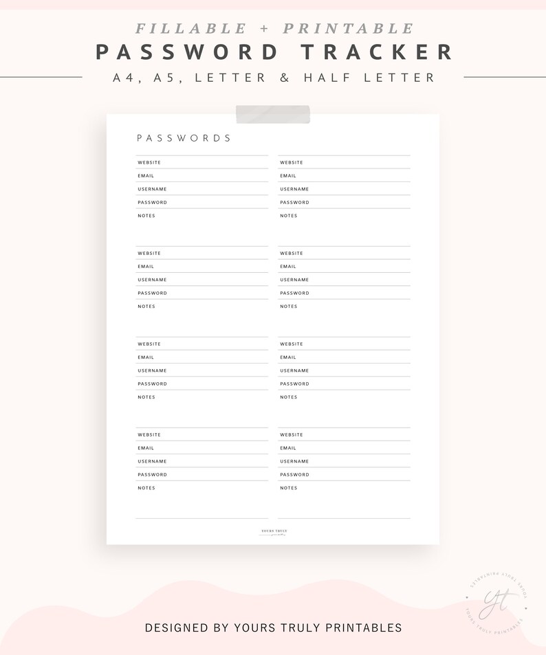 Password Tracker Printable Password Keeper Fillable Password - Etsy