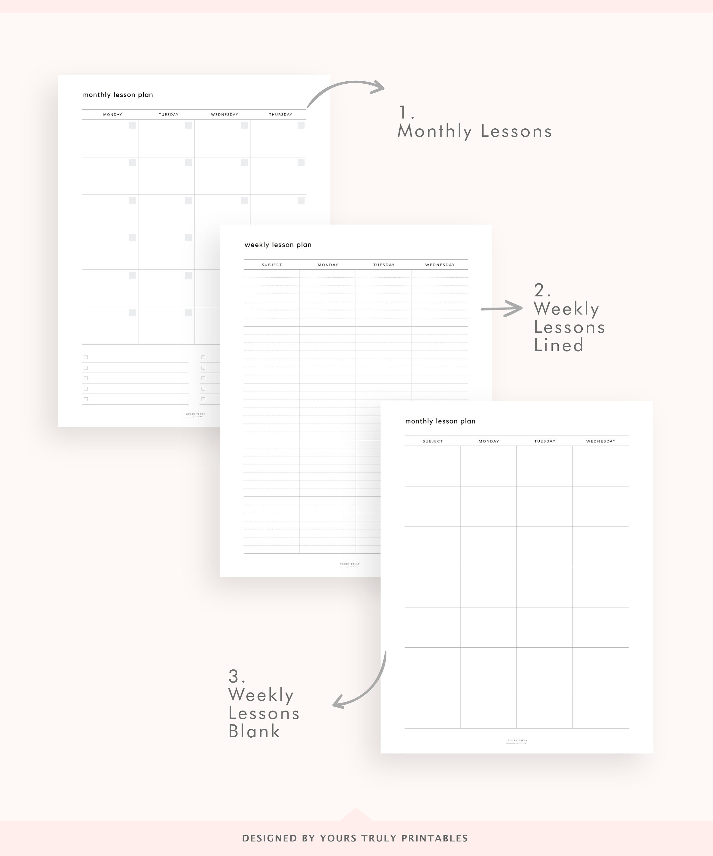Weekly Lesson Planner Template Lined and Blank Monthly - Etsy