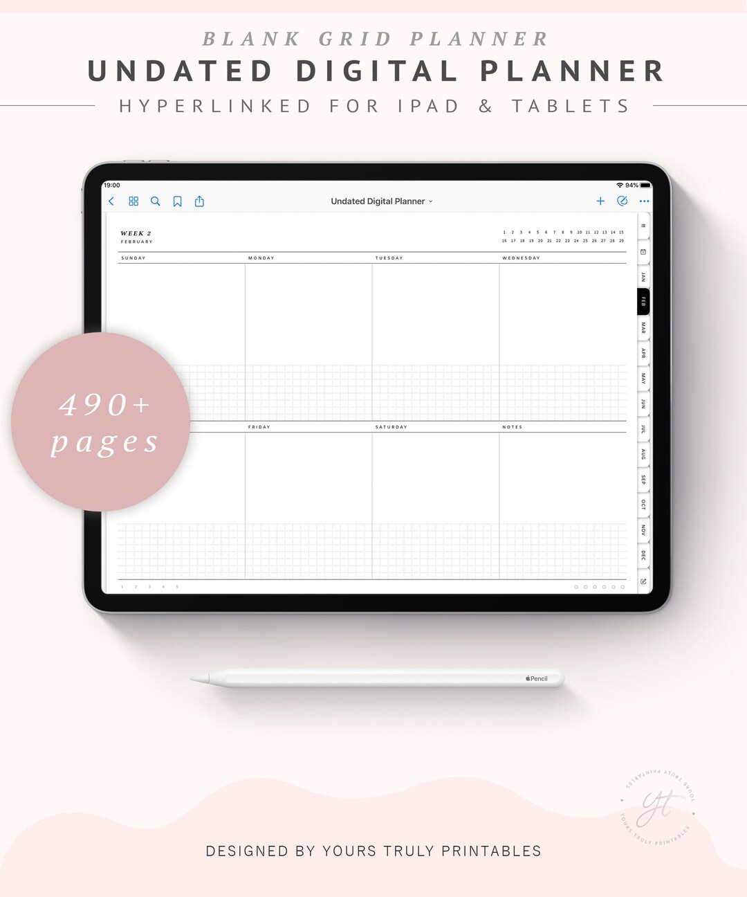 Undated Digital Planner Goodnotes, iPad Pro Journal Template ...
