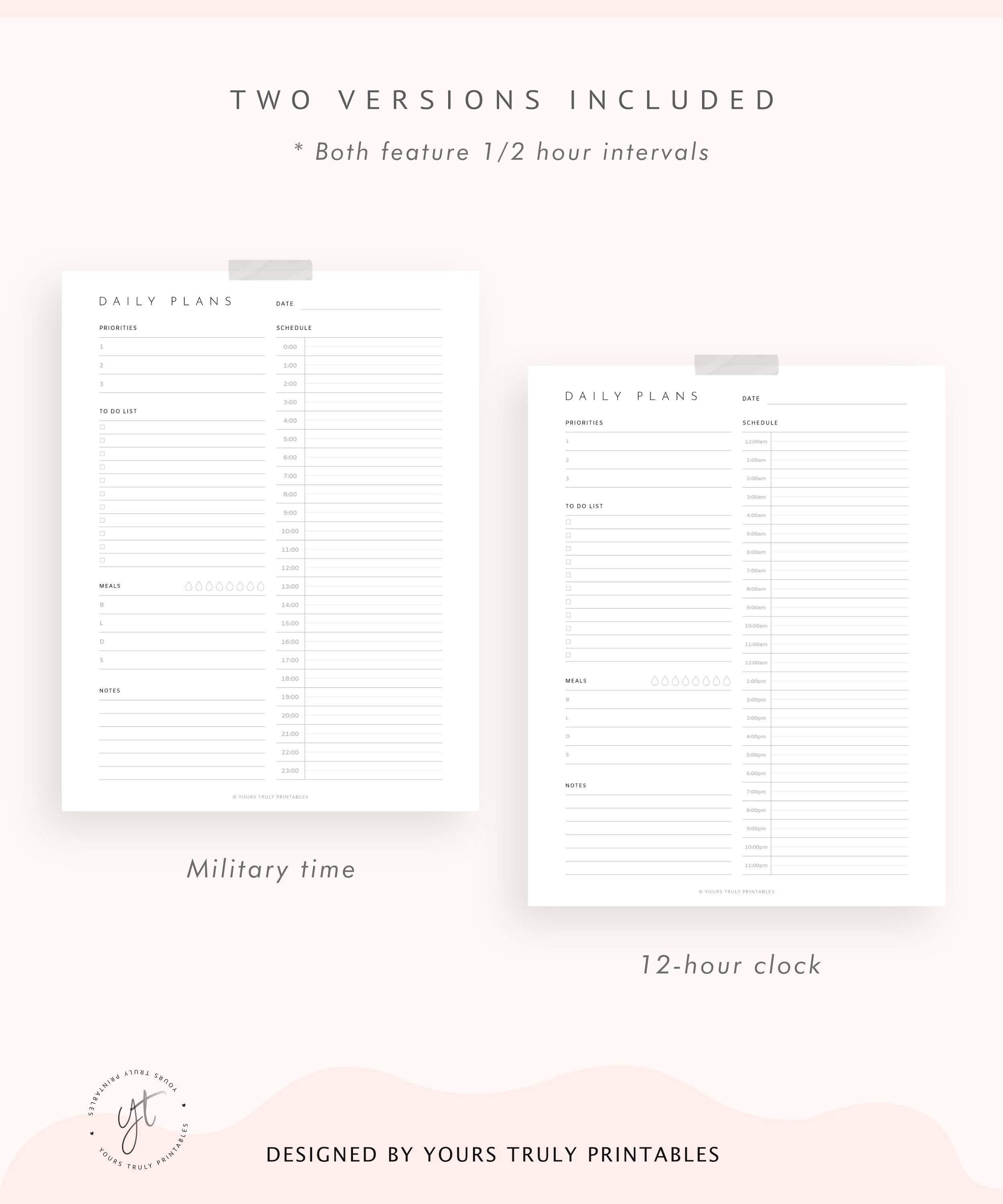 24 Hour Daily Planner Printable Half Hourly Day to Do List | Etsy