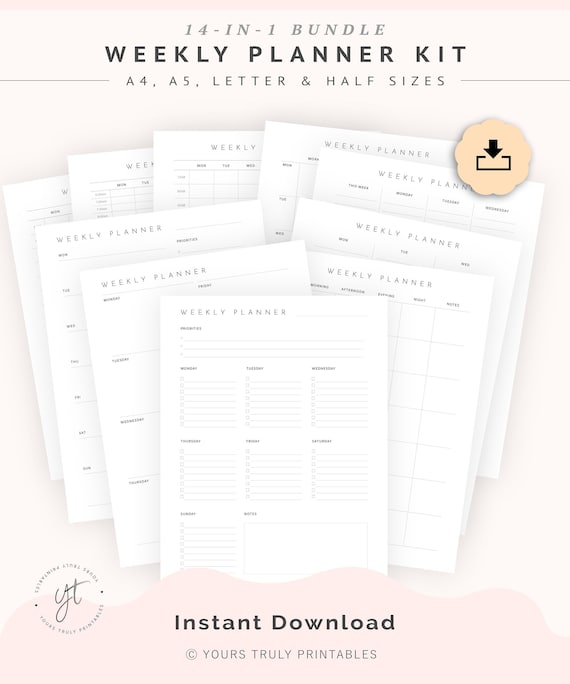 Weekly Planner Printable Kit 14 Weekly Planners Weekly to Do | Etsy