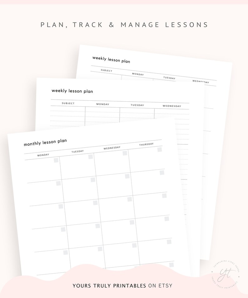 Weekly Lesson Planner Template – Lined and Blank – Monthly Classes ...