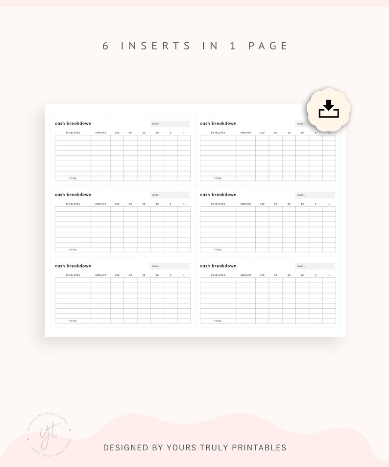 Printable Cash Breakdown Sheet Cash Withdrawal Card Bank - Etsy