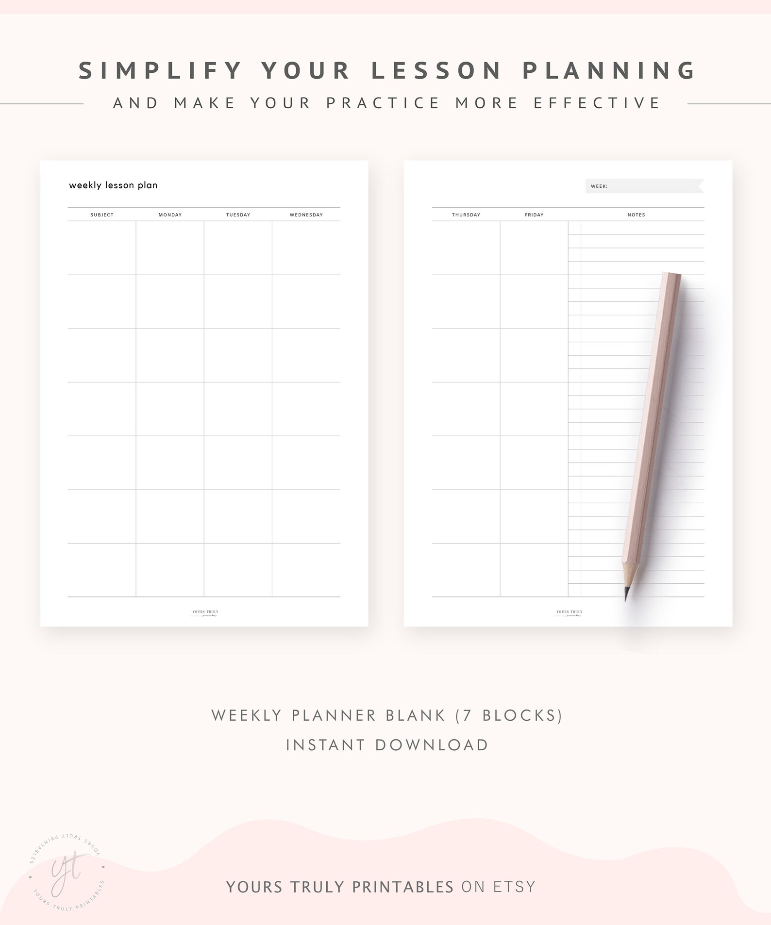 Weekly Lesson Planner Template Lined and Blank Monthly - Etsy UK