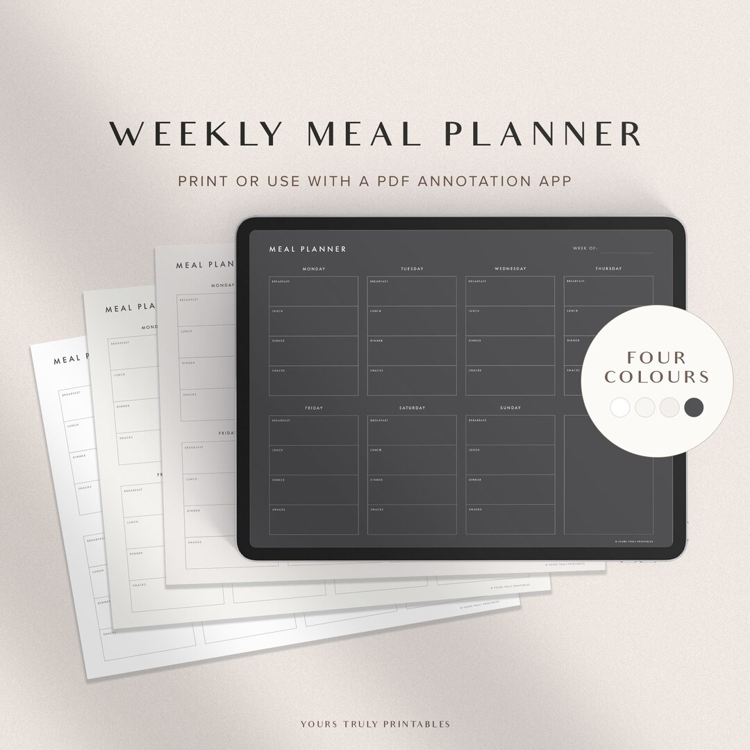 Weekly Meal Planner Horizontal, Printable Menu Planner Template ...