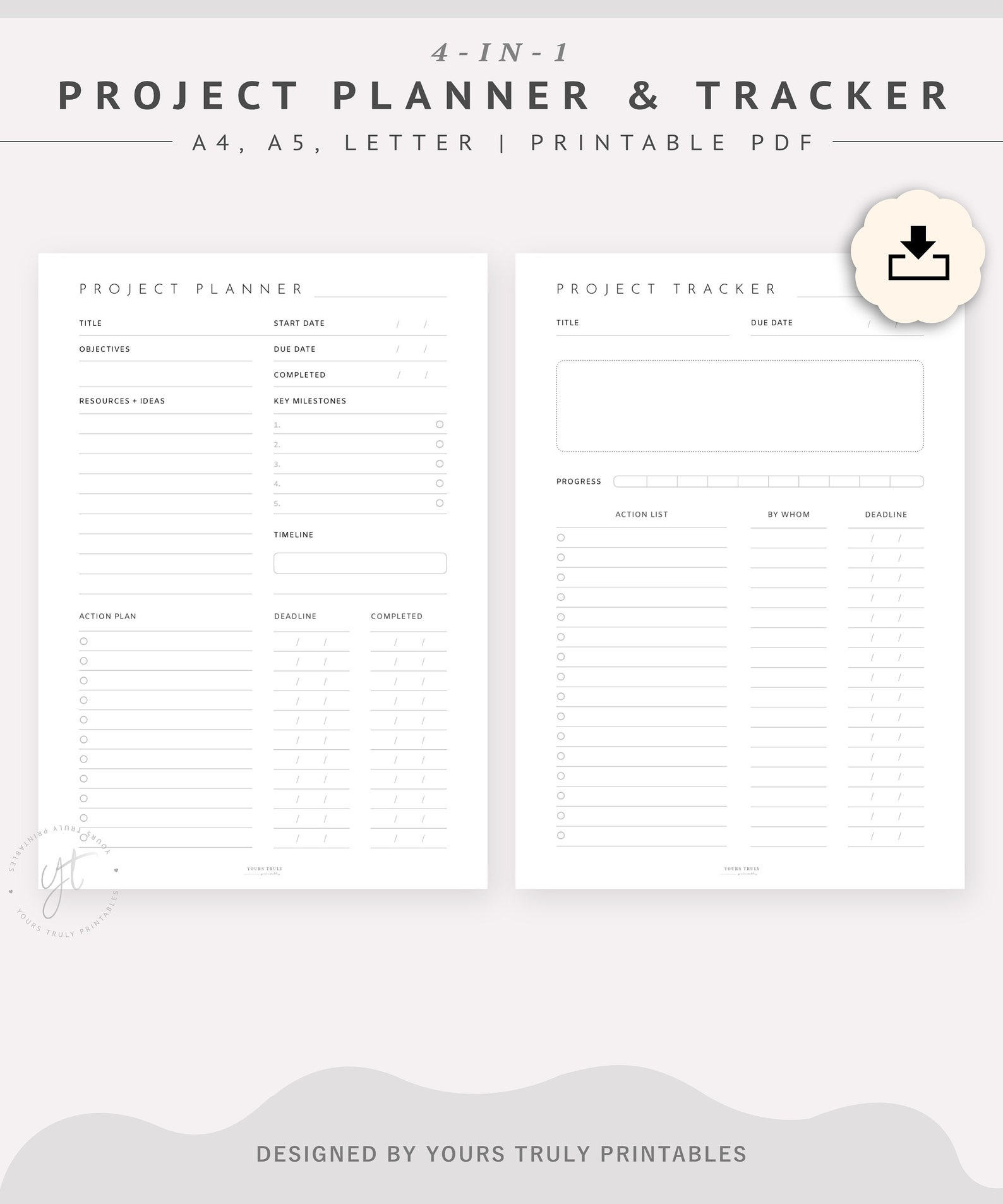 Project Planner Printable, Work Planner, Project Timeline Tracker ...