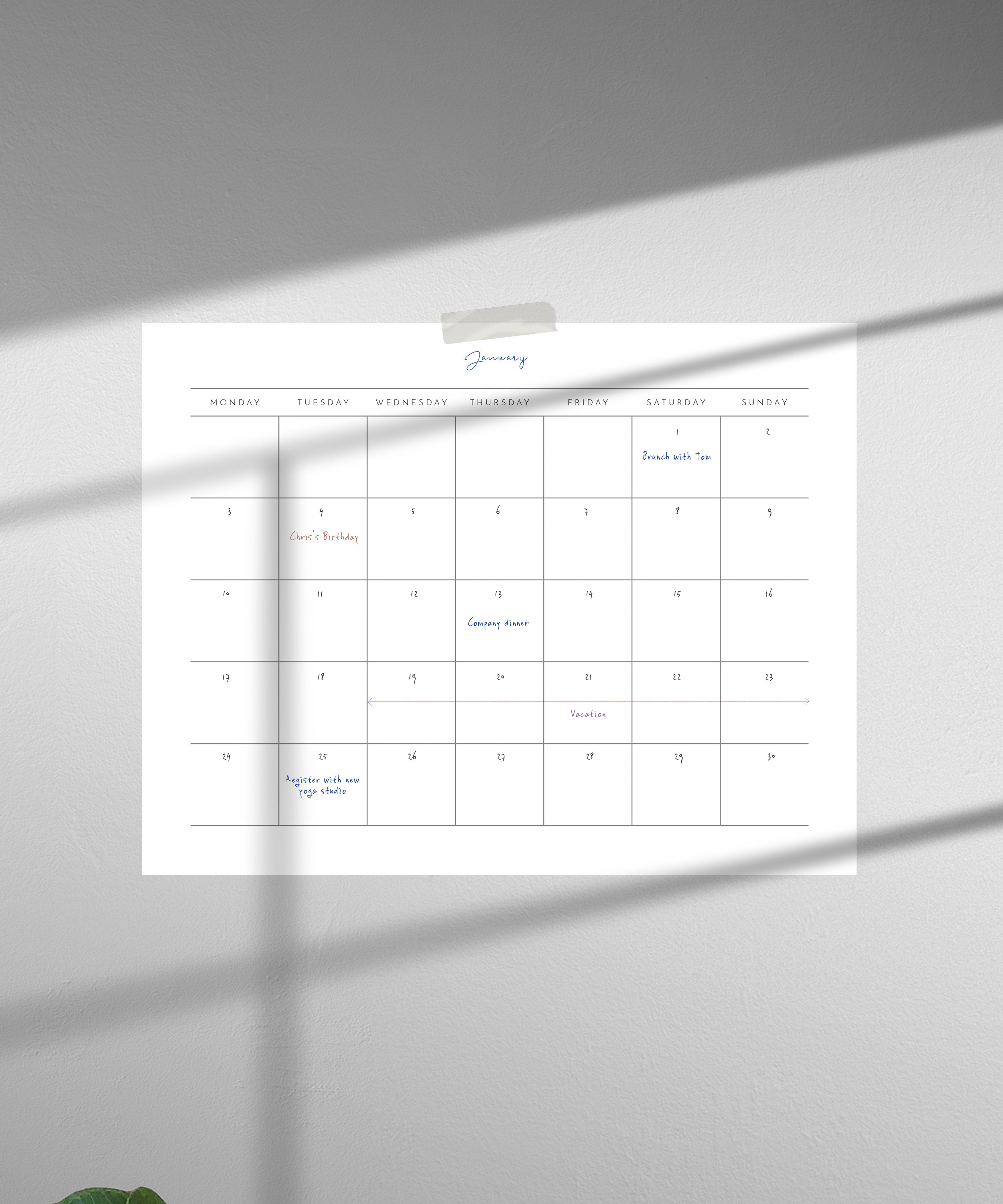 Blank Calendar Printable, Large Undated Calendar, Minimalist Calendar ...