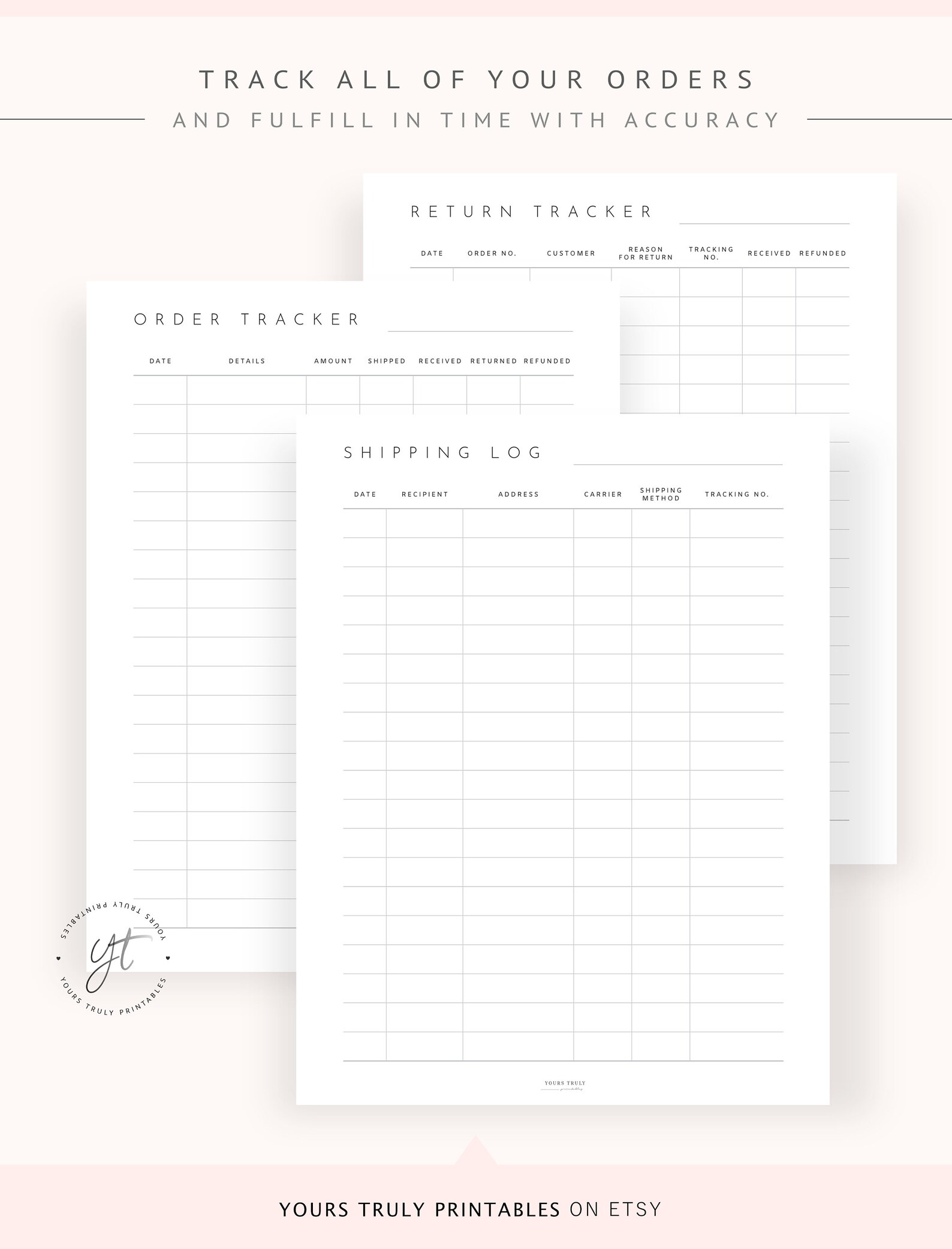 Order Tracker Printable Bundle – Shipping Log, Sales Order, Return ...