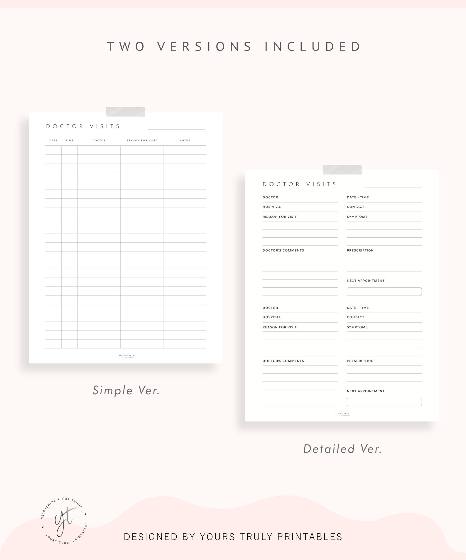 Printable Doctor Visits Tracker, Medical Appointment Log Template ...