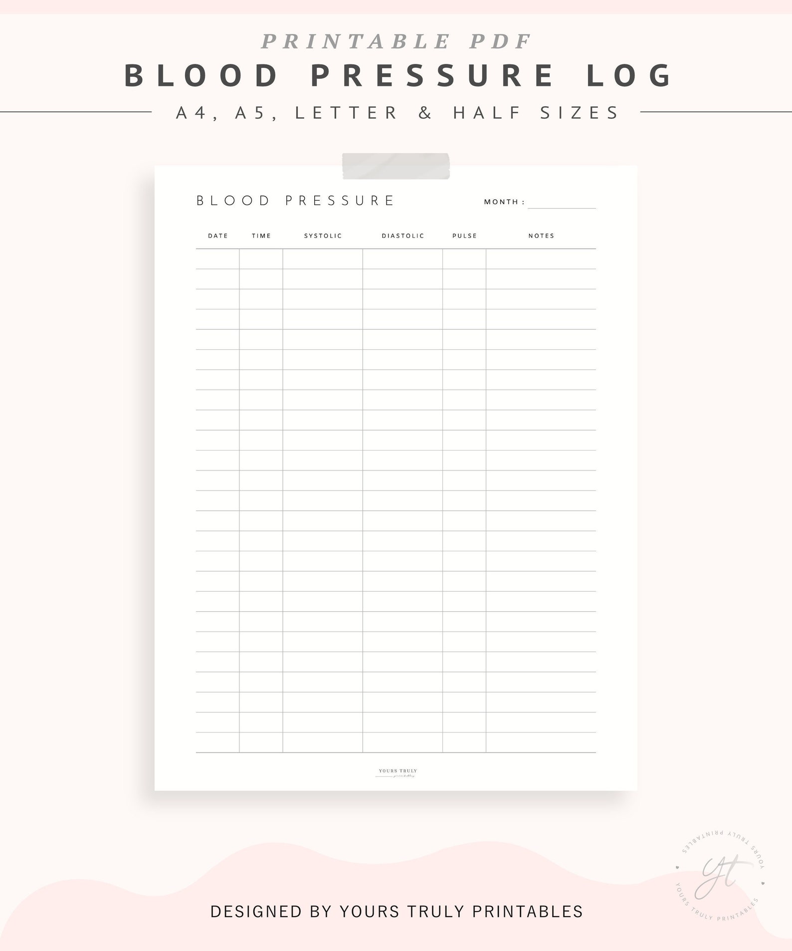 Blood Pressure Tracker Printable, Daily Blood Pressure Log, Monthly ...