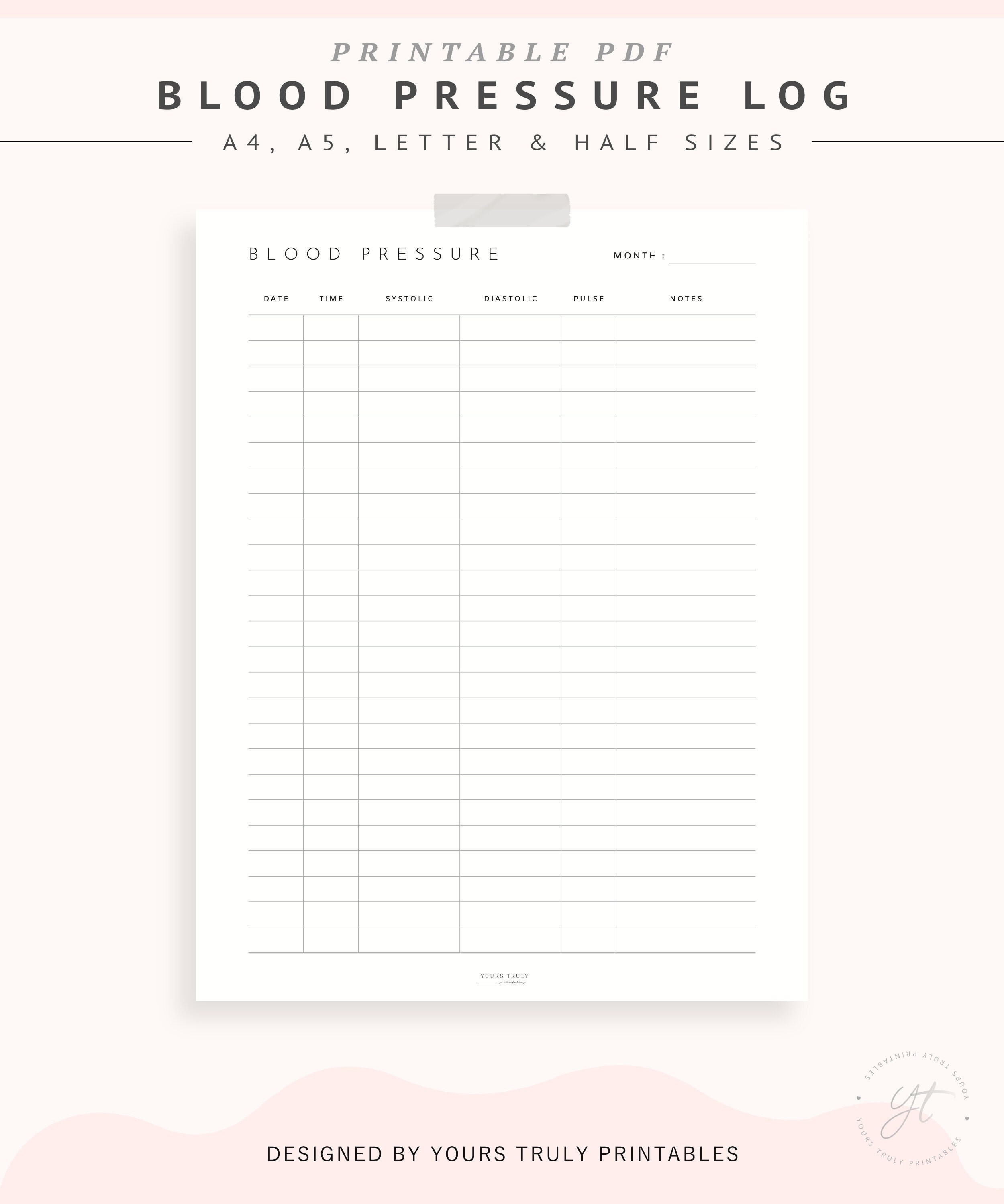 Blood Pressure Tracker Printable, Daily Blood Pressure Log, Monthly ...