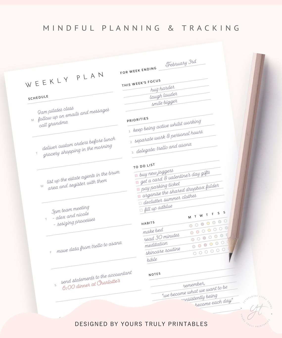 Weekly Planner With Habit Tracker Printable Fillable Weekly - Etsy