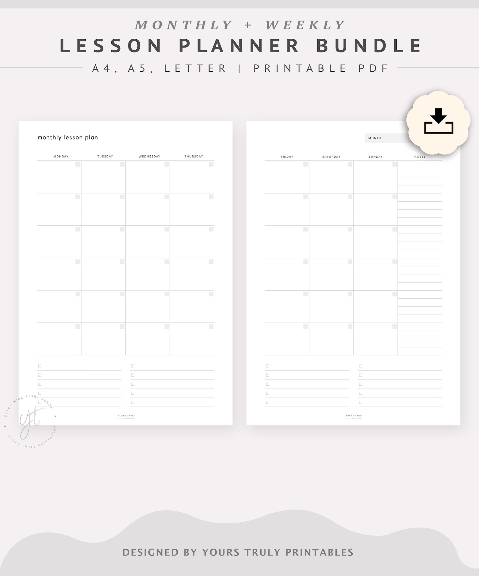 Weekly Lesson Planner Template – Lined and Blank – Monthly Classes ...