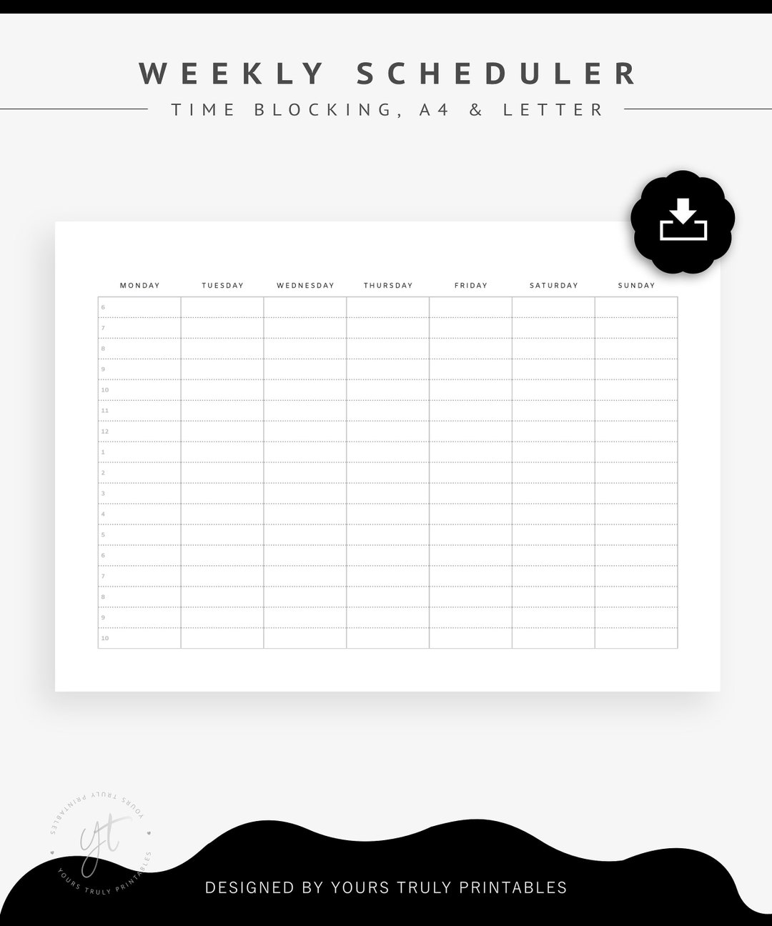 Weekly Schedule Printable, Horizontal Weekly Timetable, Minimalist Desk ...
