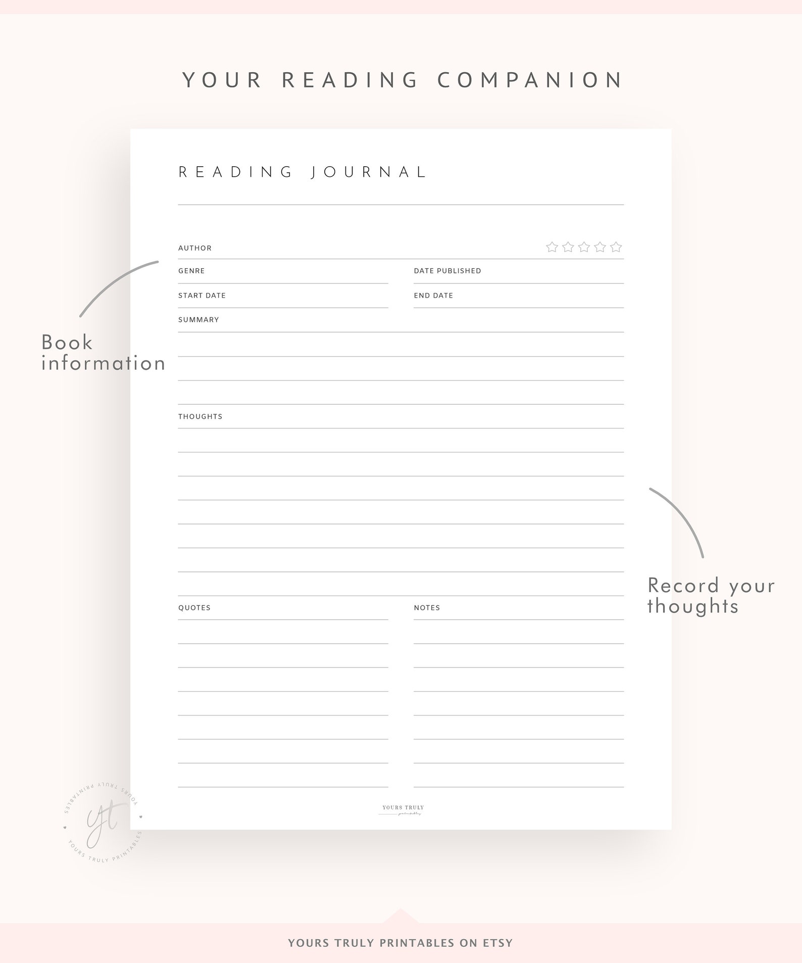 Editable Reading Journal Daily Reading Log With Summary - Etsy