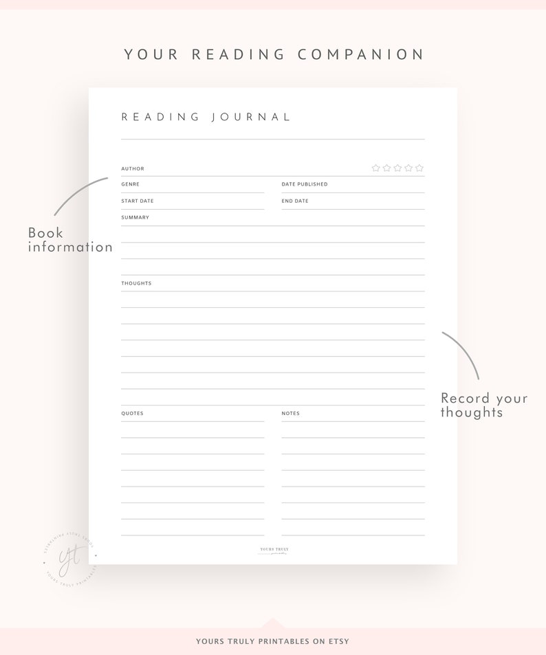 Editable Reading Journal Daily Reading Log With Summary | Etsy