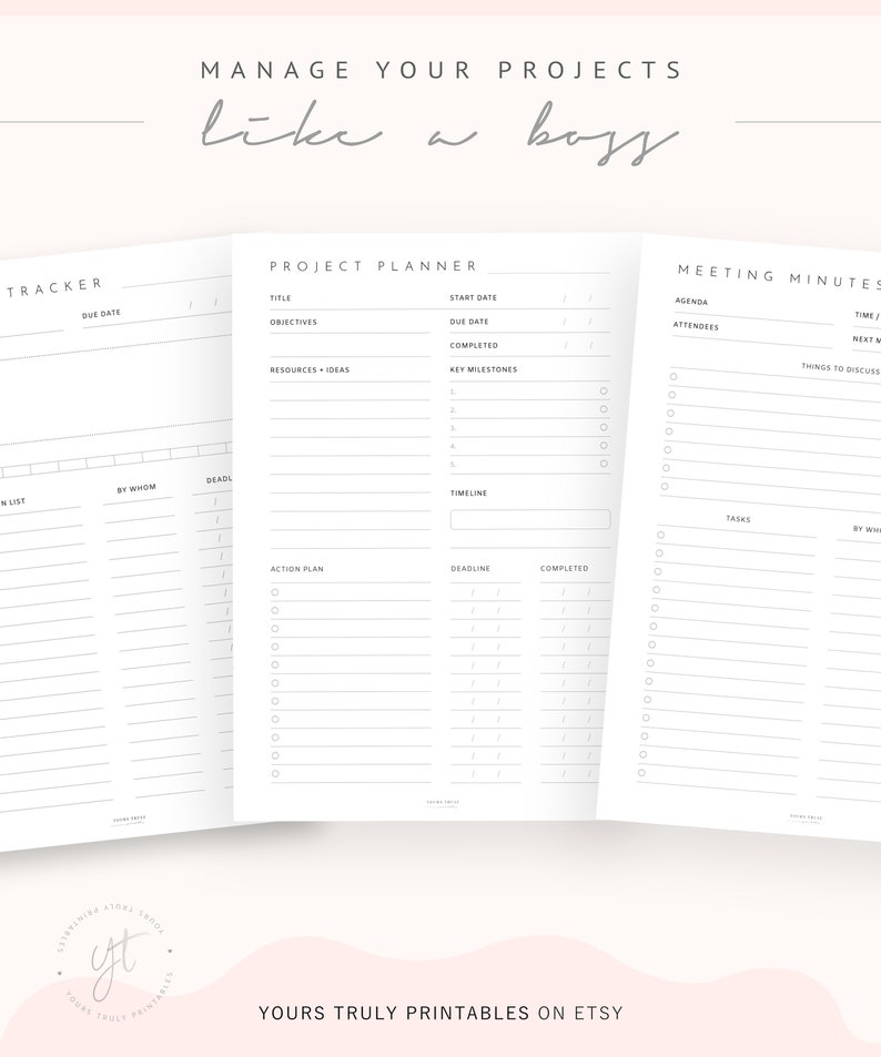 Project Planner Printable, Work Planner, Project Timeline Tracker ...