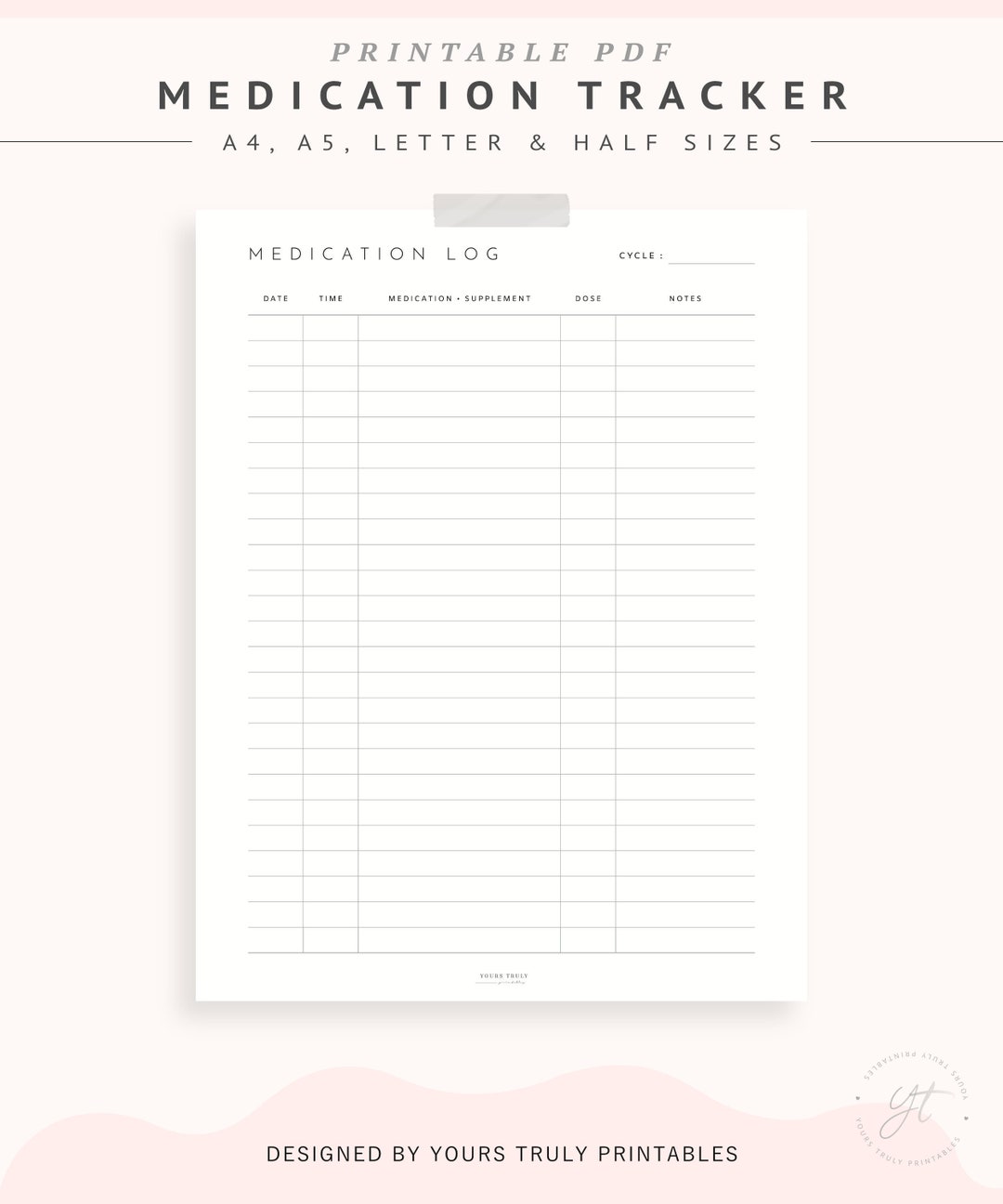 Printable Medication Log Sheet PDF, Monthly Medication Tracker ...