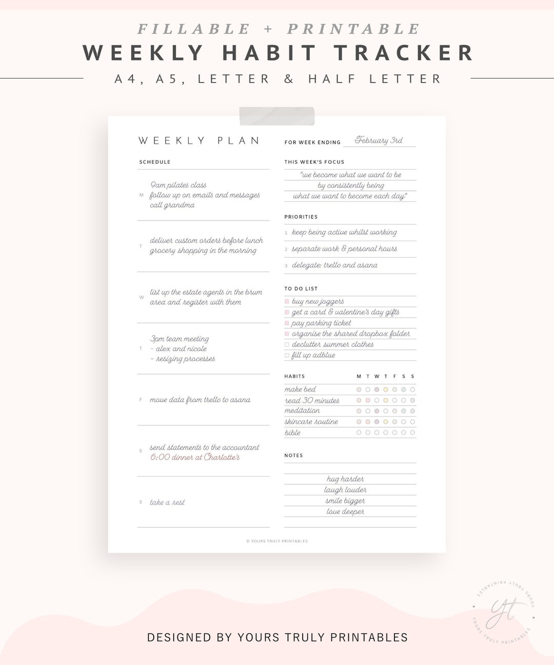 Weekly Planner With Habit Tracker Printable – Fillable Weekly to Do ...