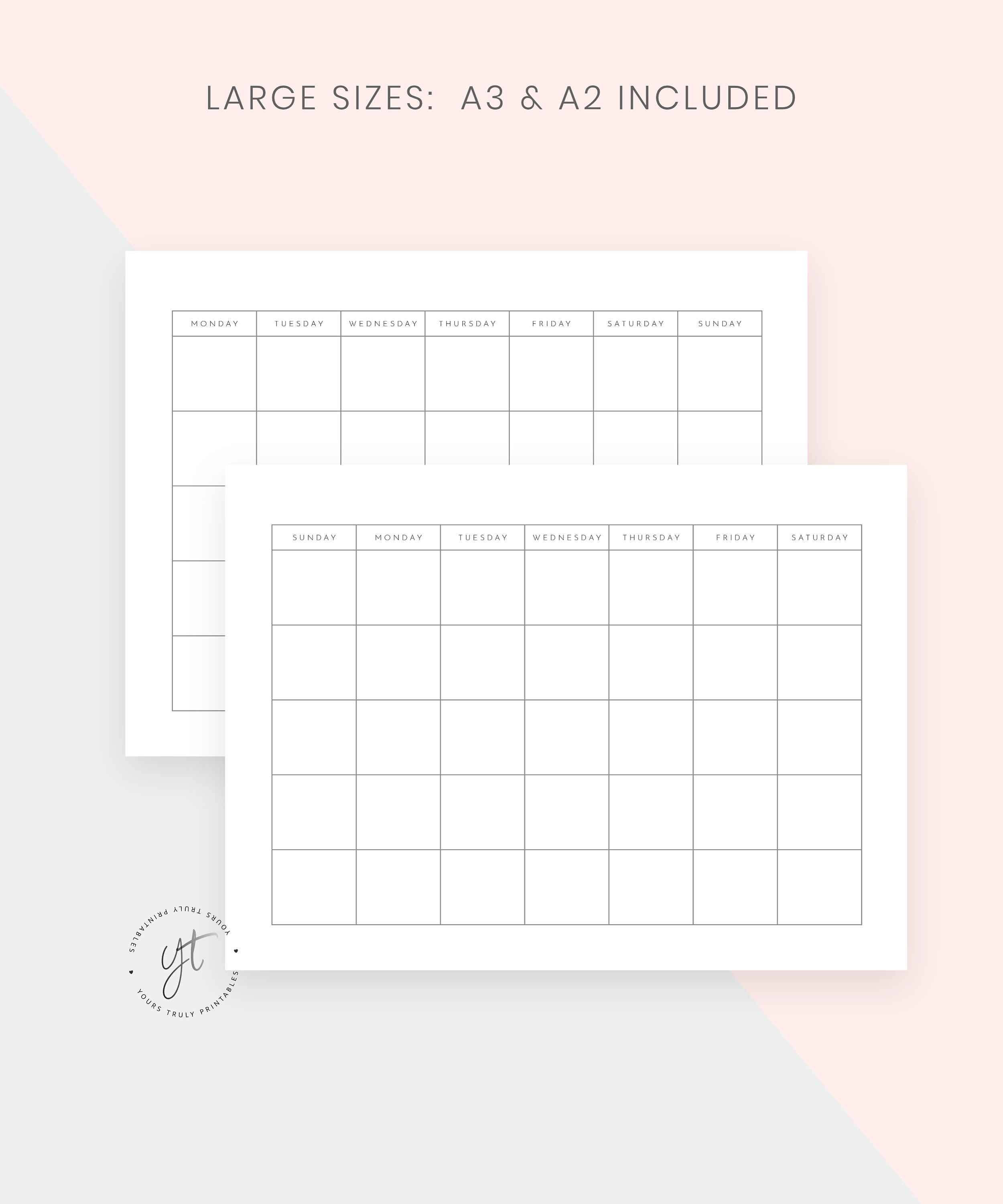 Blank Calendar Printable, Large Undated Calendar, Minimalist Calendar ...