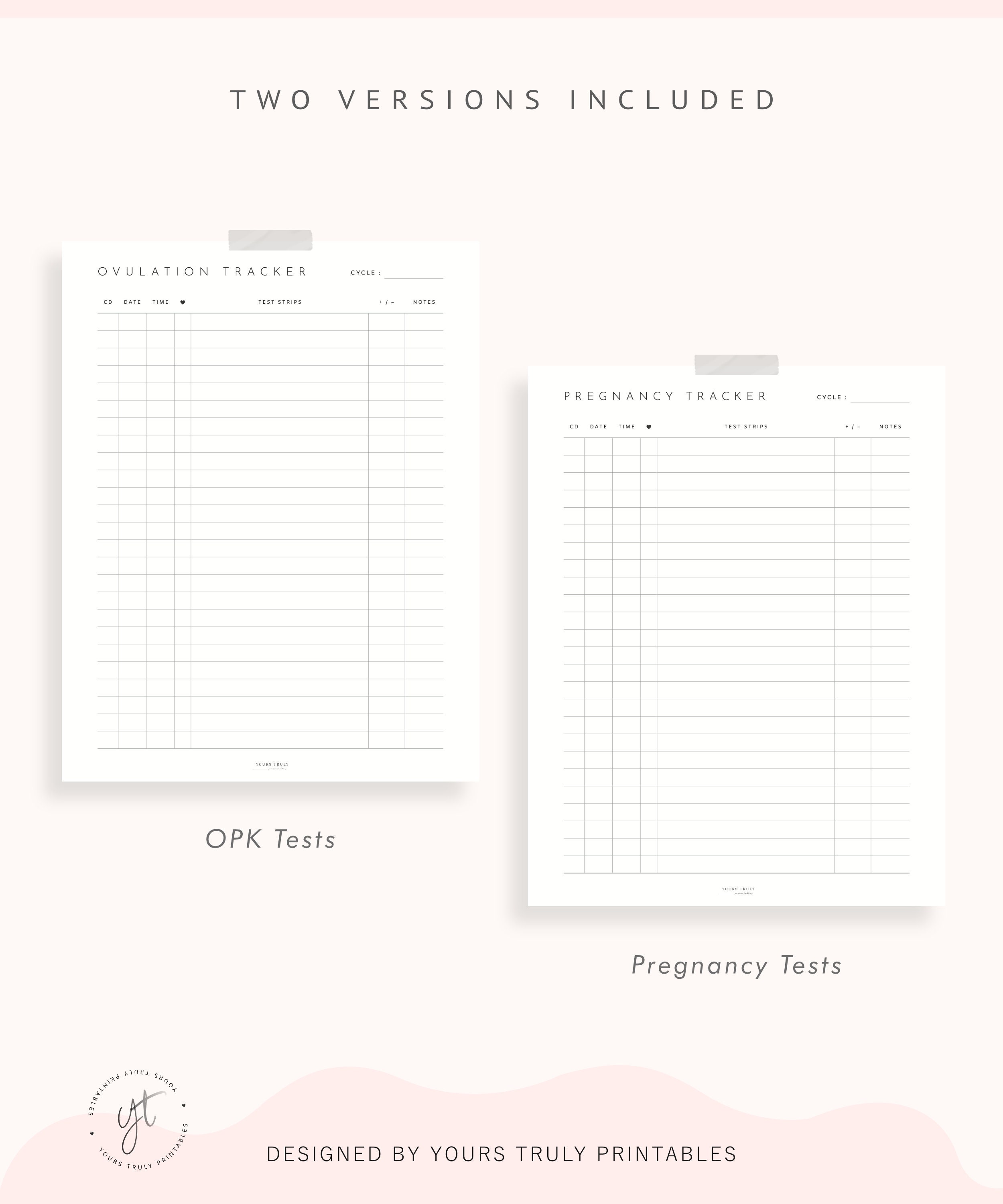 Printable Ovulation Tracker Template & Pregnancy Test Chart, OPK Test ...