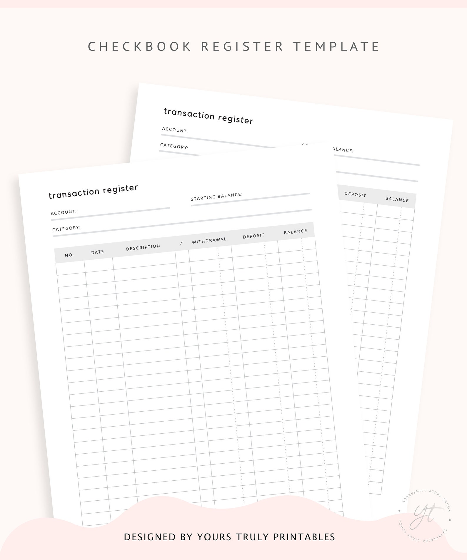 Editable Checkbook Register Template, Printable Cash Register, Fillable ...