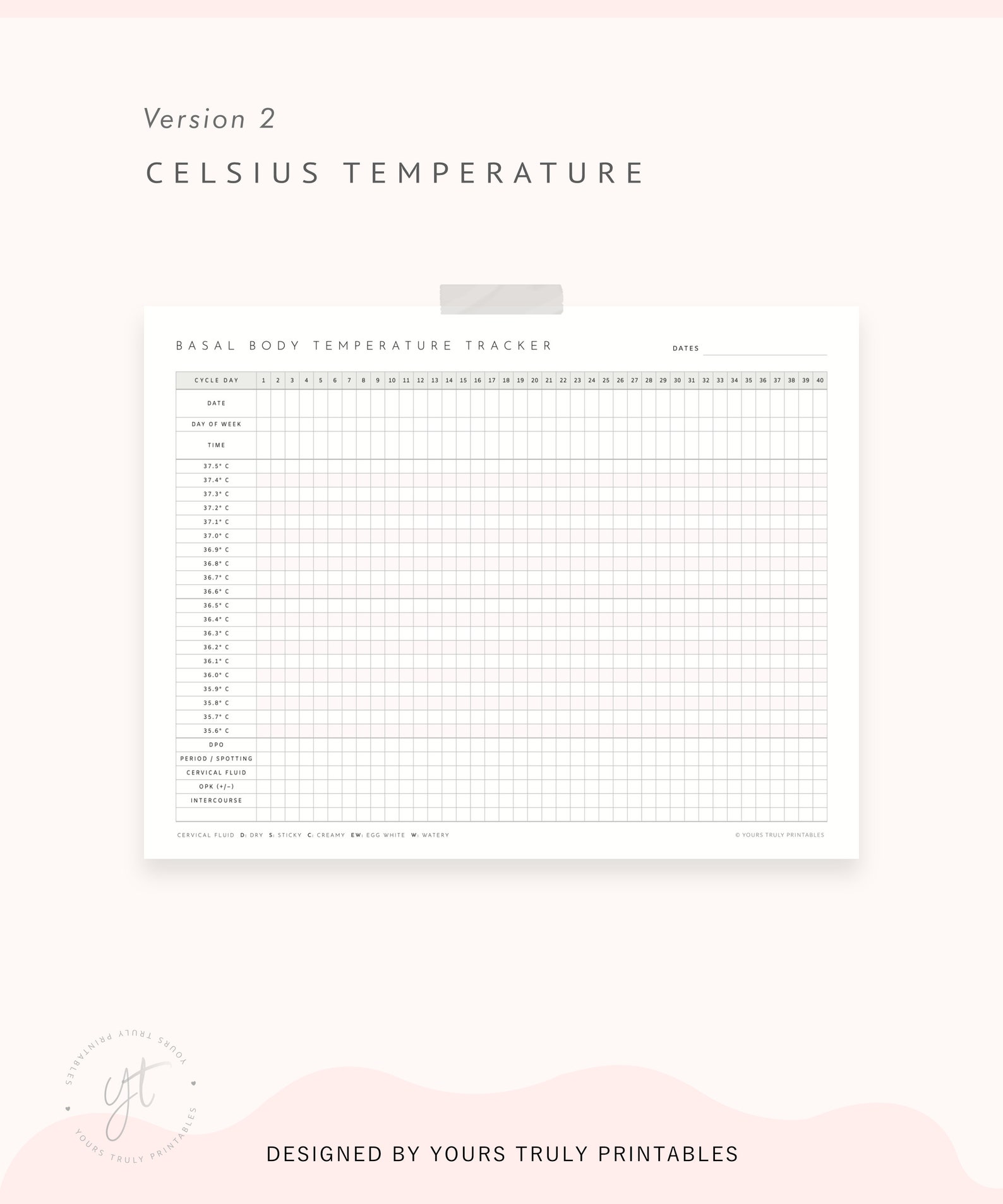 Printable Basal Body Temperature Chart PDF BBT Chart in - Etsy