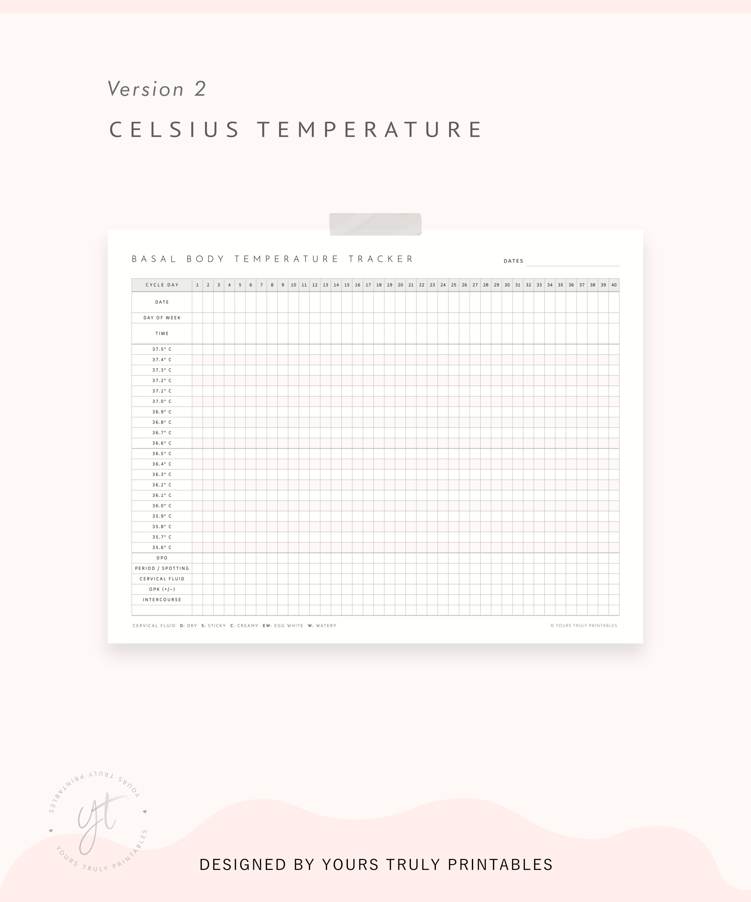 Printable Basal Body Temperature Chart PDF BBT Chart in - Etsy Australia