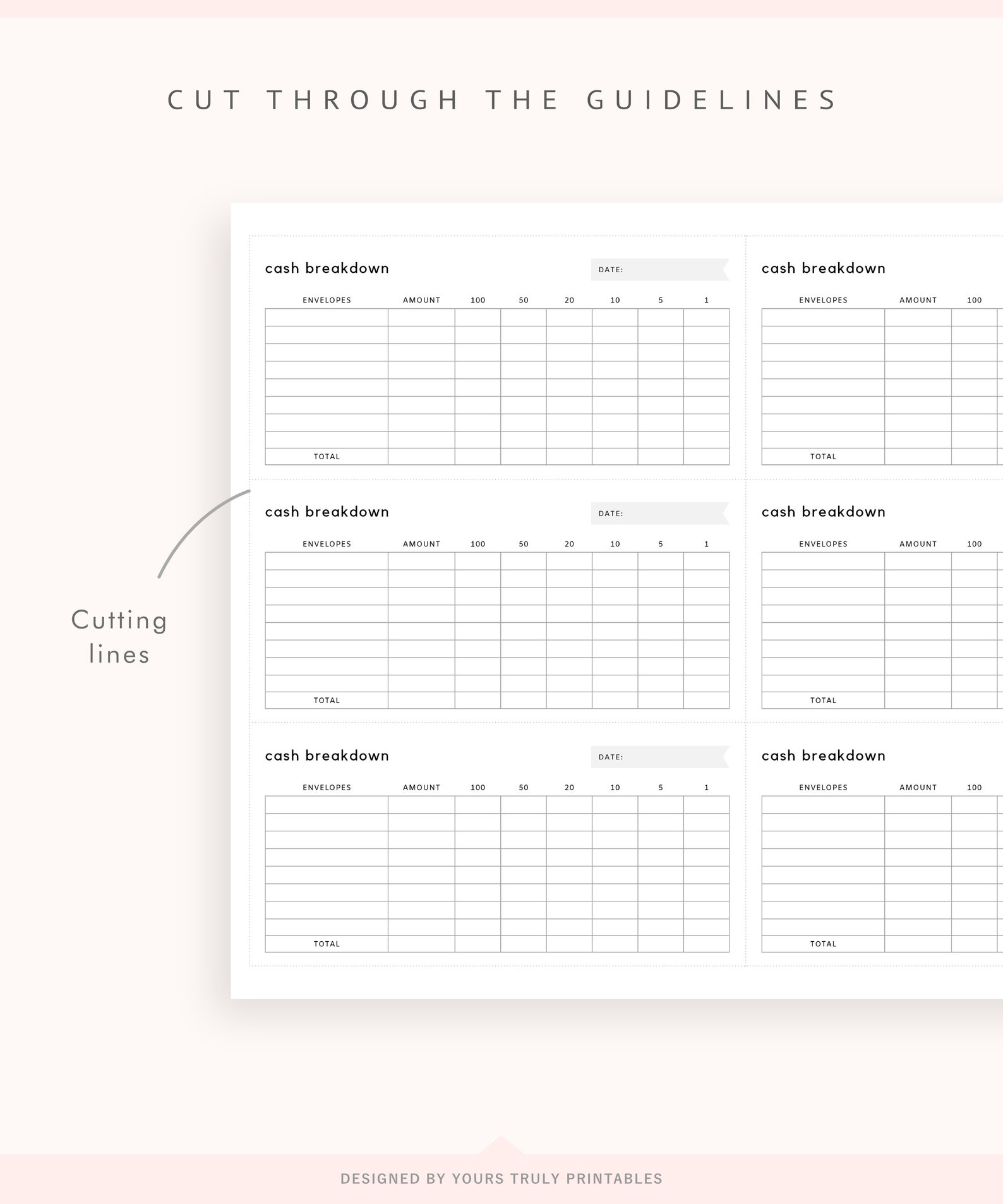 Printable Cash Breakdown Sheet, Cash Withdrawal Card, Bank Teller Slips ...