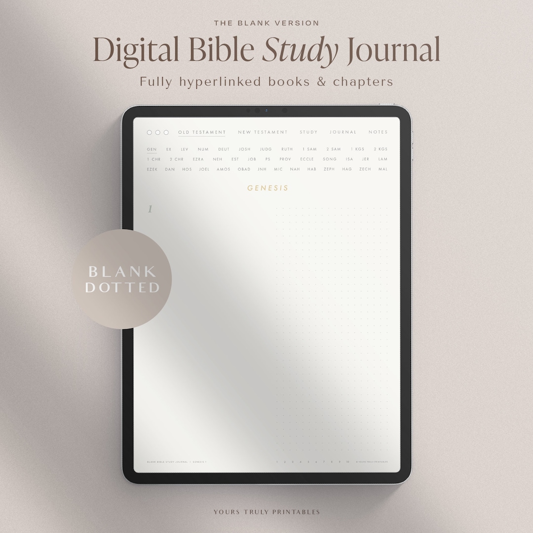 Digital Bible Study Journal Template Dotted Portrait Hyperlinked Books & Chapters Faith Journal ...