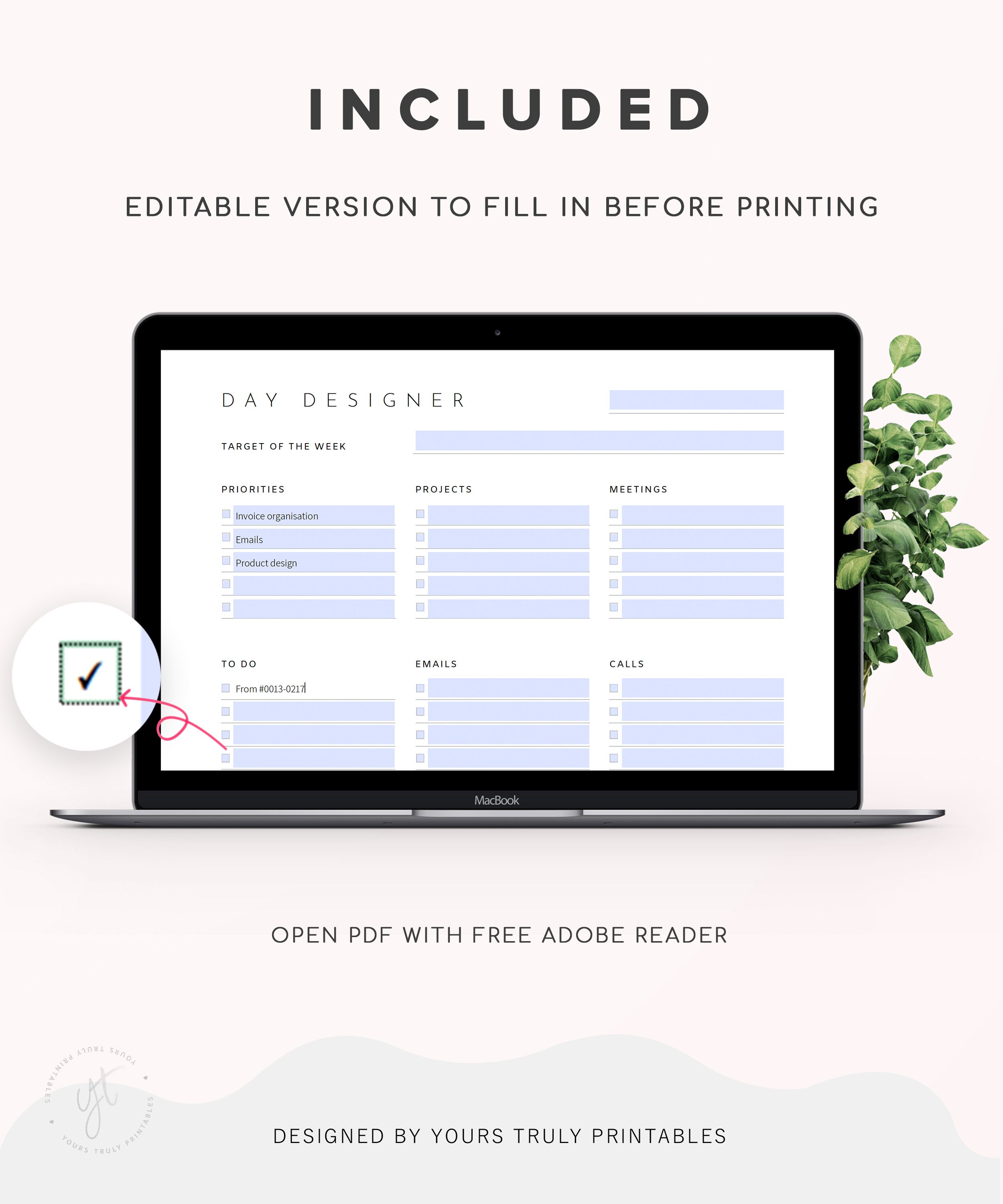 Buy Editable Daily Work Planner Printable, Fillable Work Day Planner ...