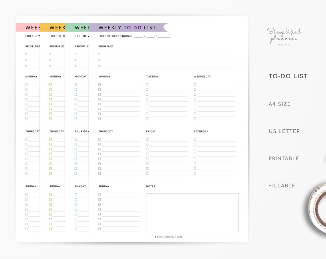 Weekly To Do List Printable Free Fillable Weekly Planner PDF Etsy