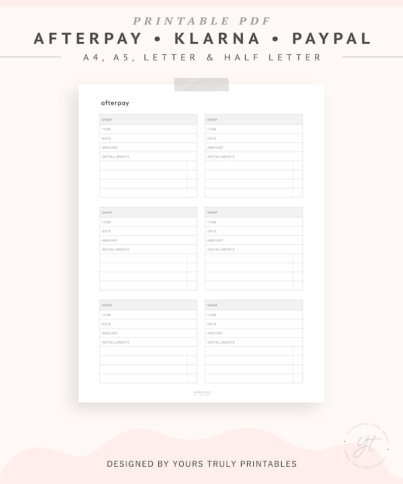 Afterpay Klarna & Paypal Tracker Printable Online Shopping - Etsy