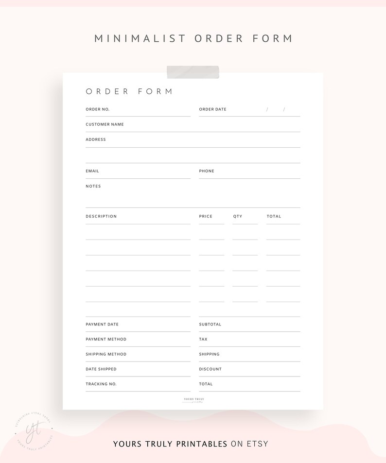 Editable Order Form Custom Order Sheet Template Printable | Etsy
