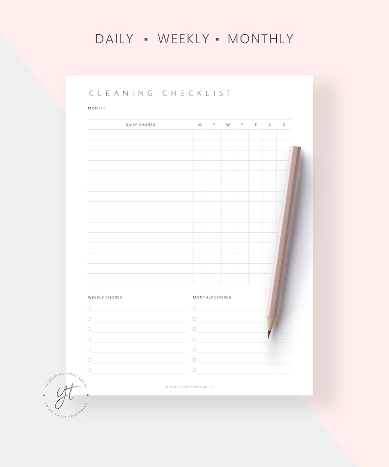 Cleaning Checklist Printable Monthly Cleaning Routine | Etsy
