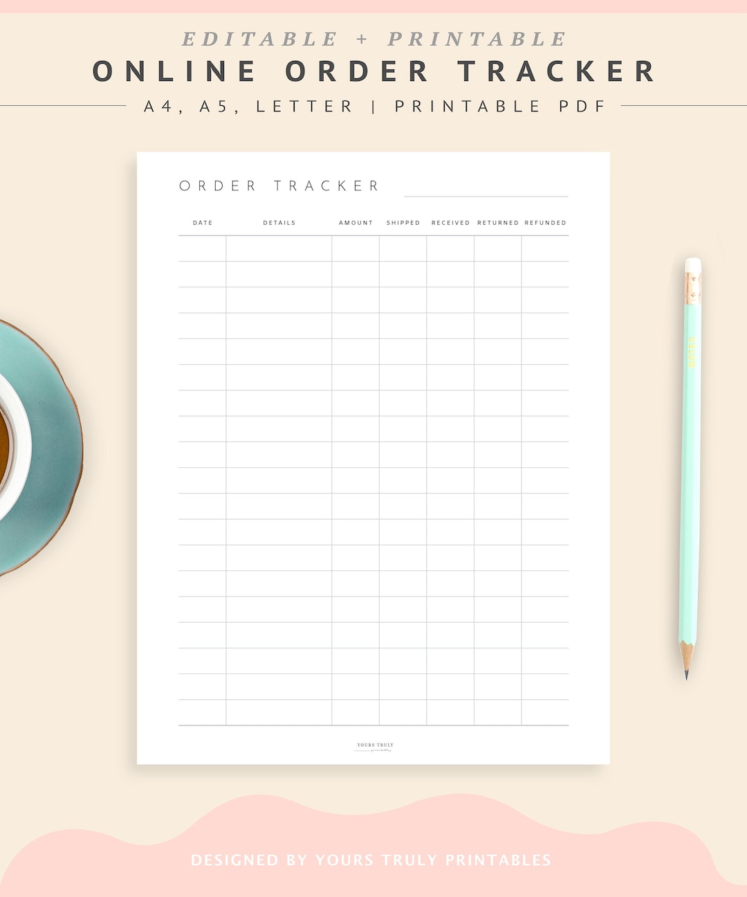 Online Shopping Order Tracker Template, Printable Shopping Log, Buy ...